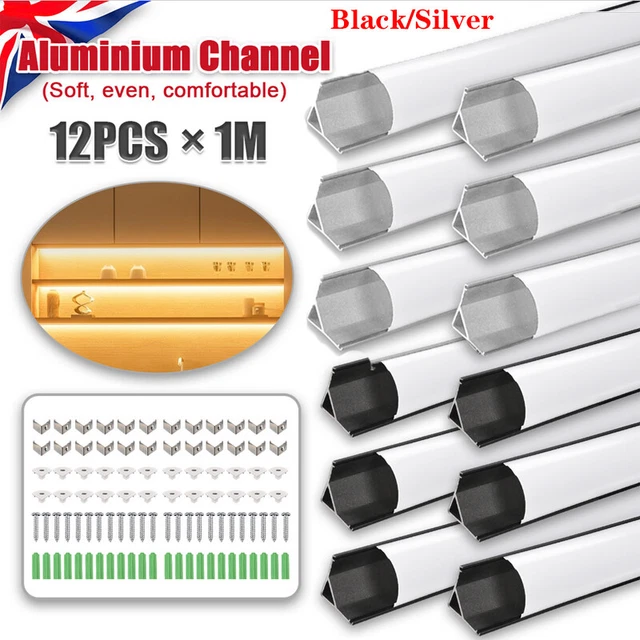 12PCS 1 METER Aluminium Channel PVC Profile LED Diffuser Strip Lights ...