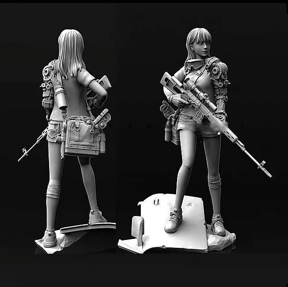 1/35 FEMALE CYBORG Soldier Sniper SciFi Resin Model Kit Unassembled ...