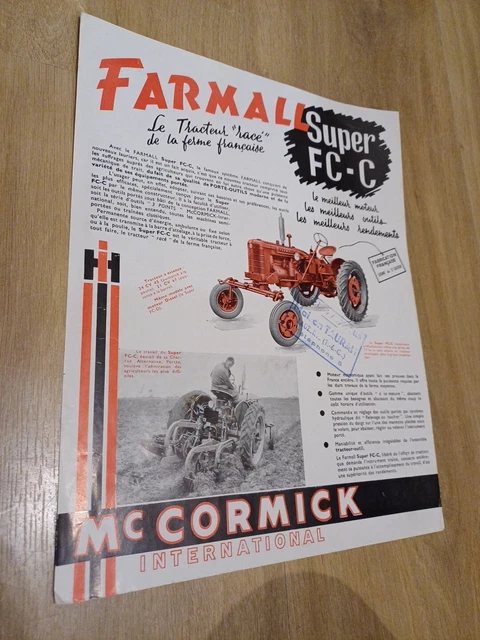 PROSPECTUS TRACTEUR FARMALL FC-C Mc CORMICK IH INTERNATIONAL TRACTOR BROCHURE EUR 24,50 ...