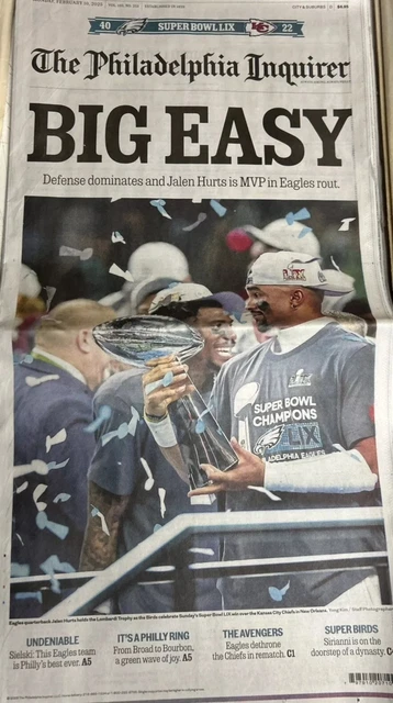 PHILADELPHIA EAGLES PHILADELPHIA Inquirer Feb. 10 Newspaper 2025 SUPER ...