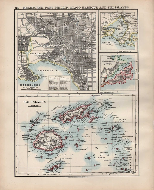1902 MAP ~ Melbourne Environs City Plan Public Buildings Port Philip ...