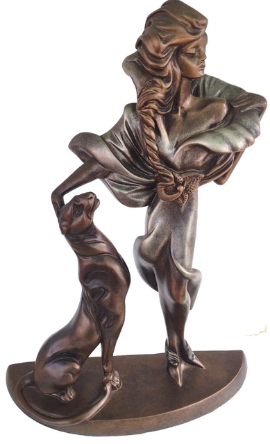 ALEXANDER DANEL SCULPTURE Art Deco Woman Cat Austin Production Feline ...