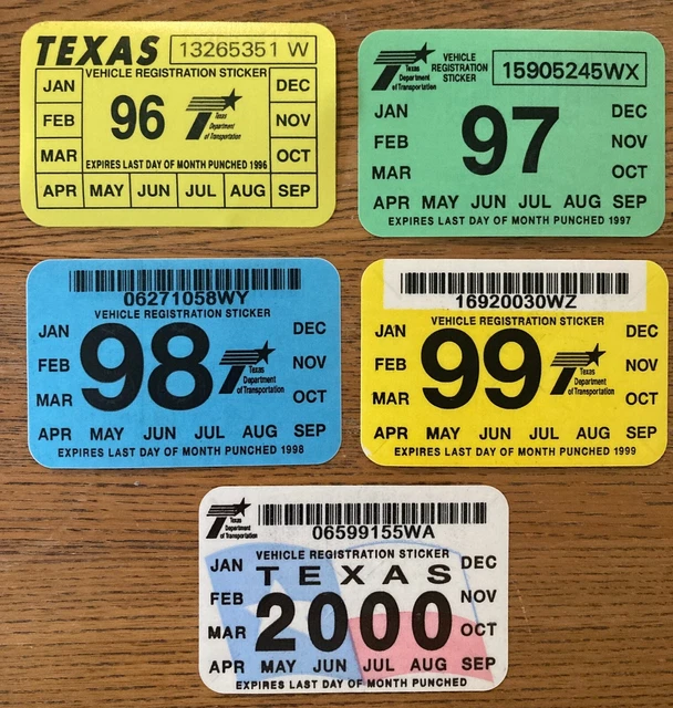 TEXAS WINDSHIELD VEHICLE Registration License Plate Stickers 1996 97 98 ...