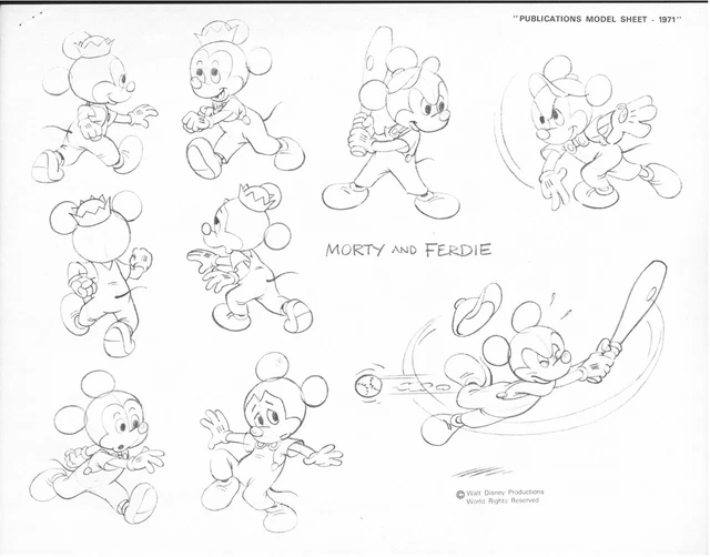 DISNEY 1971 PUBLICATIONS Model Sheet Morty and Ferdie Fieldmouse 2 ...