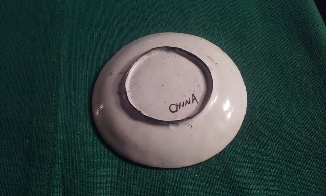 SMALL ROUND METAL & Porcelain Enameled Hand Painted Plate China Chinese ...
