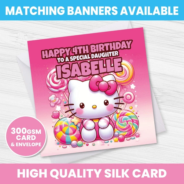 PERSONALISED HELLO KITTY Birthday Card Any Name Age Relation Occasion £ ...