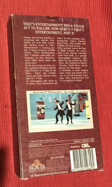 THAT'S ENTERTAINMENT PART 2 - Fred Astaire & Gene Kelly - VHS Video $9. ...