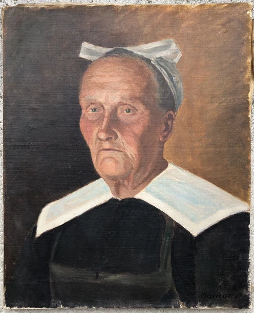 HAMON ÉMILE PEINTURE Portrait Femme Costume Breton de Sizun Bretagne ...