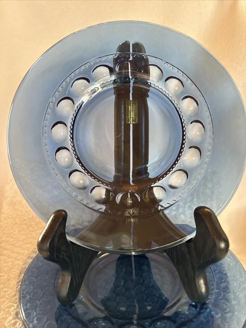 VINTAGE INDIANA GLASS Kings Crown Cobalt Blue Thumbprint Plates 8" Set ...