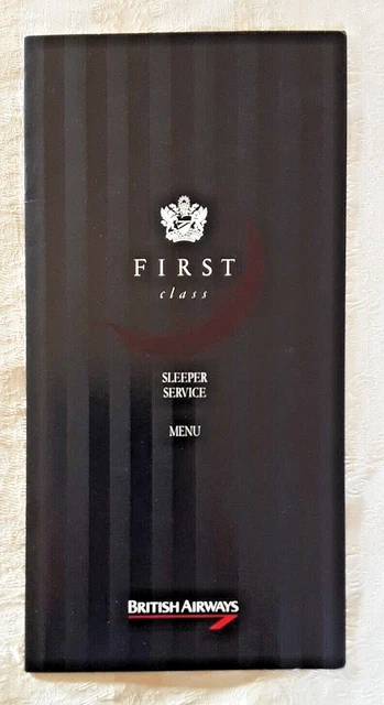 BRITISH AIRWAYS BA First Class Sleeper Service Menu - Boston - London ...