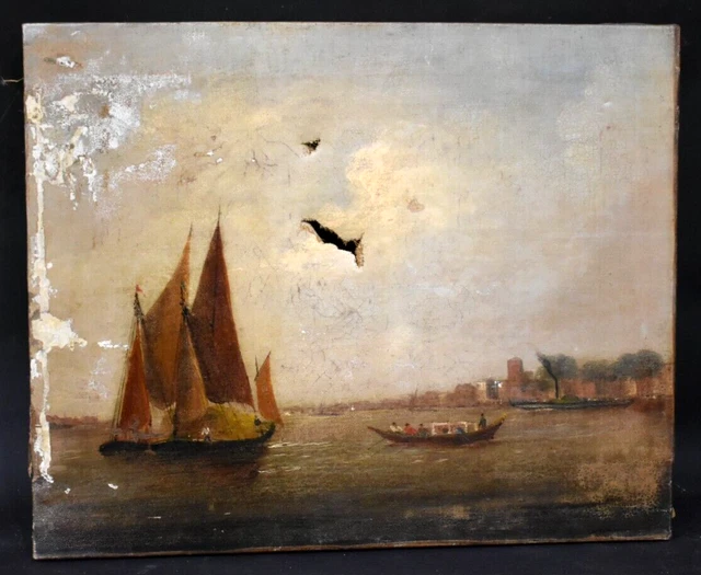 TABLEAU ANCIEN HUILE sur toile marine navires animé école Anglaise XIXème EUR 1,00 - PicClick FR