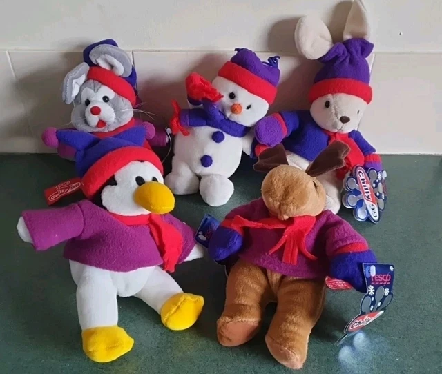 TESCO CHILLY 99 Set Of 5 Christmas Plushes Penguin Reindeer Mouse Bear ...