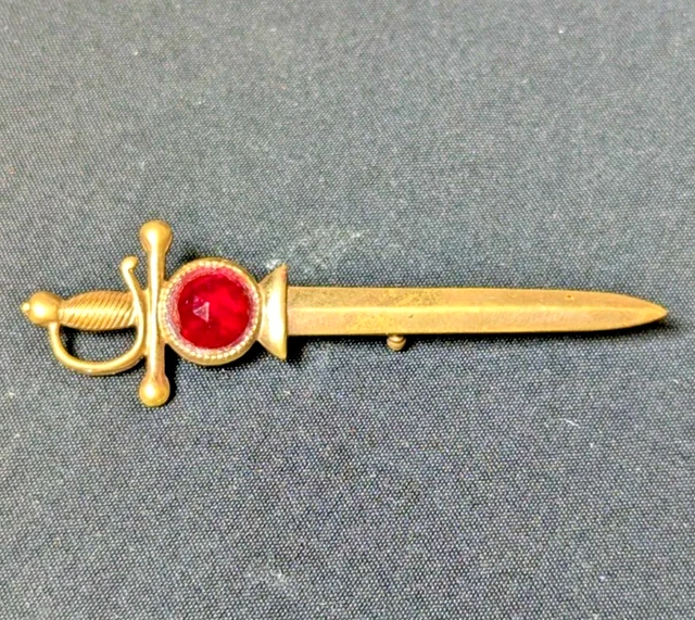 VINTAGE 40S GOLD Tone Sword Rapier Red Faceted Stone Brooch Pin £22.31 ...
