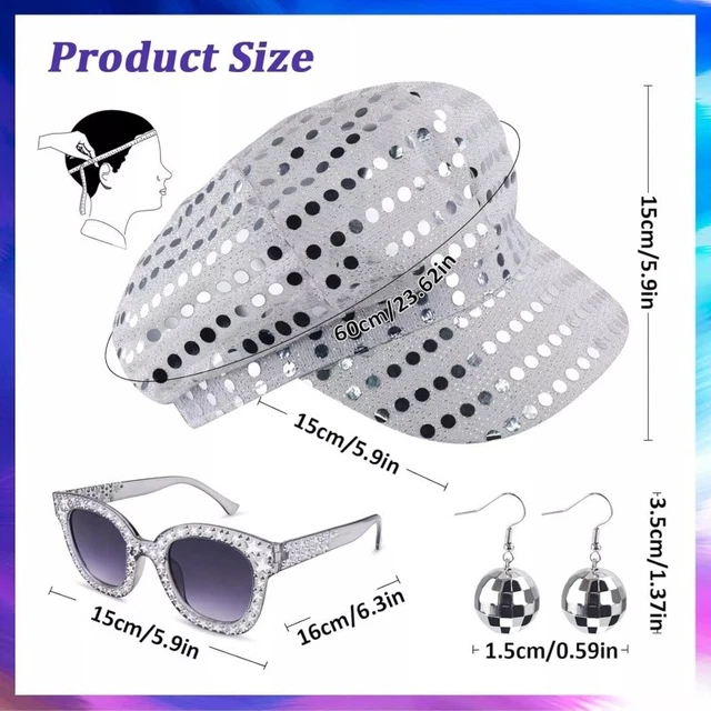 3PCS 70S SEQUIN Hat Abba Hat Abba Accessories Women Disco Accessories ...