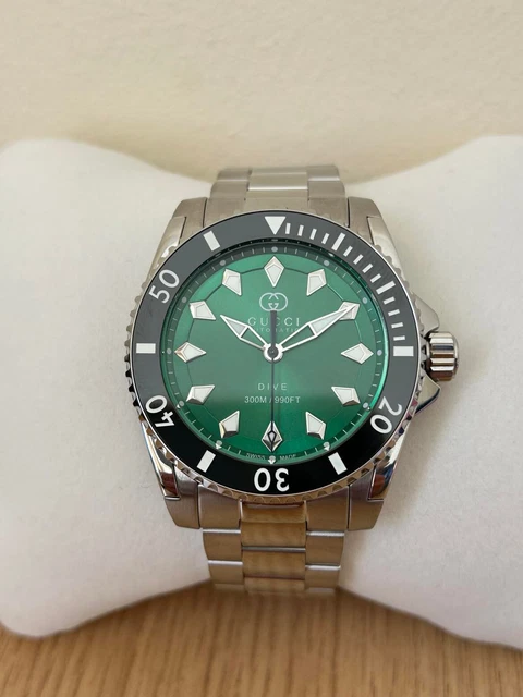 GUCCI YA136363 DIVE Automatic Green Dial 40mm Steel Bracelet Men's ...