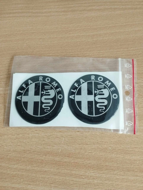ALFA ROMEO BLACK Silver Wheel Badge 50mm Stickers Alloy Centre Emblem ...