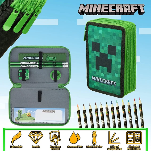 MINECRAFT FEDERMAPPE MÄPPCHEN Federtasche Kinder Junge 3 Fächer ...
