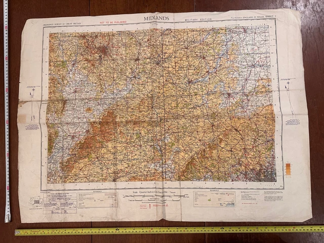 ORIGINAL WW2 BRITISH Army RAF Navy Base Map of England - Midlands ...
