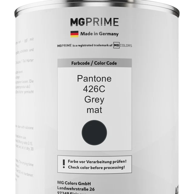 PANTONE 426C GREY mat peinture acrylique 1,5 Litres 1500 ml durcisseur ...