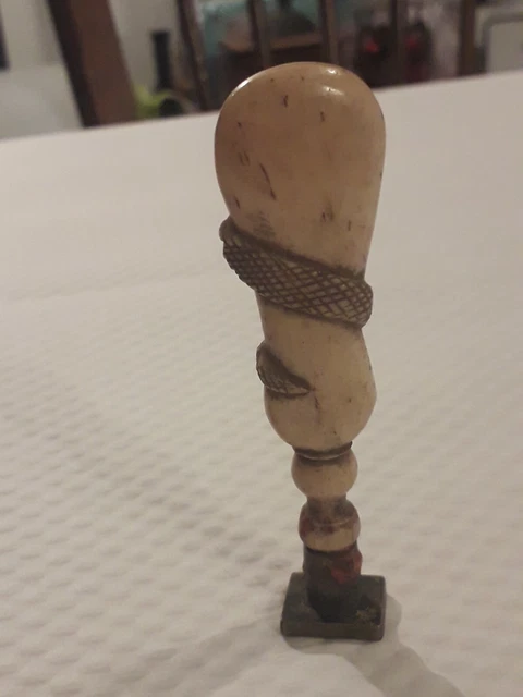 ANCIEN SCEAU CACHET tampon os sculpté serpent caducée monogramme HP 8 ...