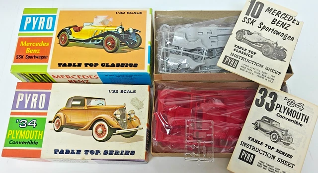 PYRO MERCEDES BENZ SSK plastic model car kit & 34 Plymouth Convertible ...