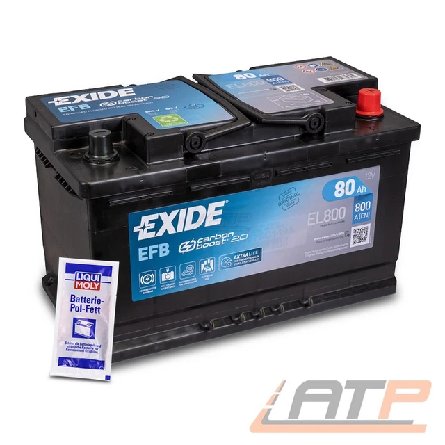EXIDE AUTOBATTERIE 12V 80Ah STARTERBATTERIE 800A EL800 EFB START STOPP ...