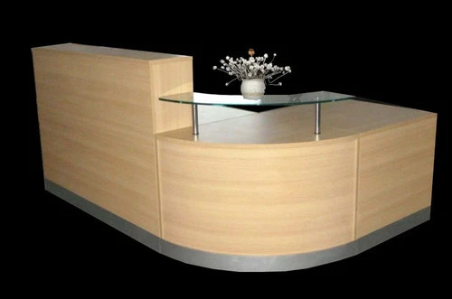 RECEPTION DESK CURVED glass shelf unit reception counter aluminium ...