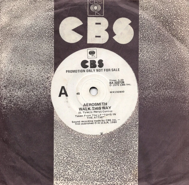 AEROSMITH WALK THIS WAY Australian 1980 CBS Records PROMO RARE 7 ...