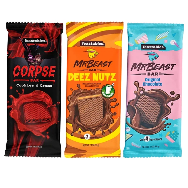 MRBEAST FEASTABLES ORIGINAL Deez Nutz Corpse Mr Beast Chocolate Bar [3 ...