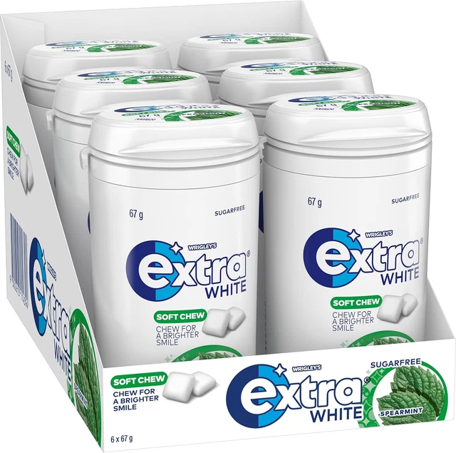 EXTRA SPEARMINT SUGAR Free Chewing Gum Soft Chew Bottle 67g Case of 6 ...