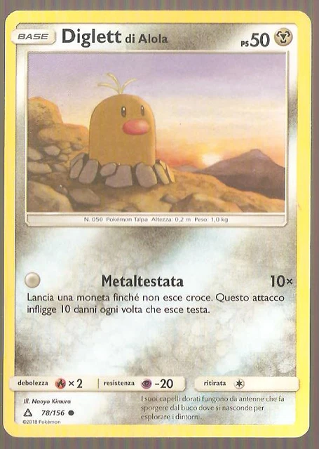 CARTA CARD POKÈMON TM Sole e Luna Diglett di Alola base ps 50 78/156 EUR 1,00 - PicClick FR