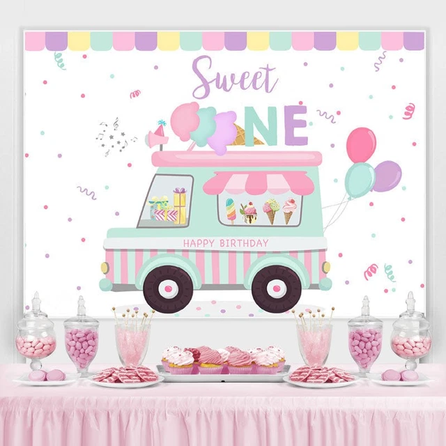 ICE CREAM TRUCK Sweet One Happy 1St Birthday Backdrop $36.09 - PicClick AU