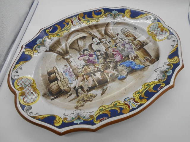 GRAND PLAT SCENE De Taverne En Faïence De Tours Gustave Asch 1856 / ...