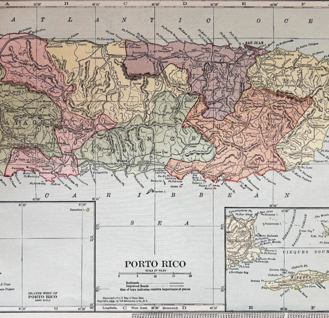 1917 PUERTO RICO WW1 Era Map Atlas Of The World Antique North America ...