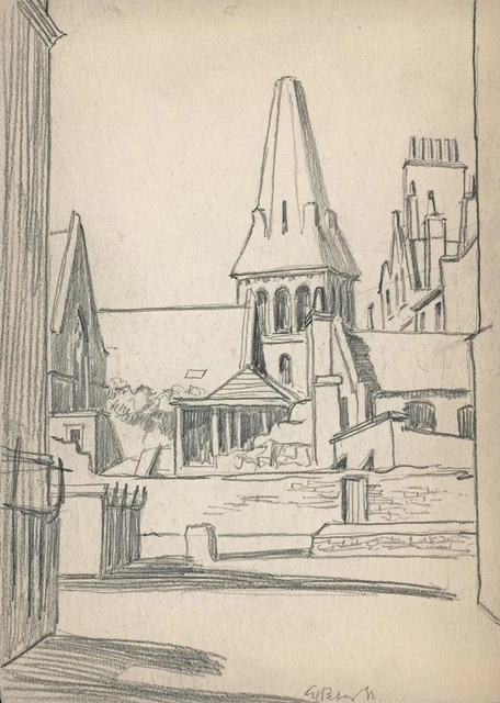 LONDON CHURCH PENCIL Drawing - c1948 - WW2 BLITZ DAMAGE £30.00 ...