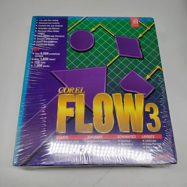 COREL FLOW 3 WINDOWS FLOW CHARTS DIAGRAMS Vintage Big Box & Factory ...