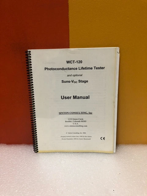 SINTON CONSULTING WCT-120 Photoconductance Lifetime Tester User Manual ...