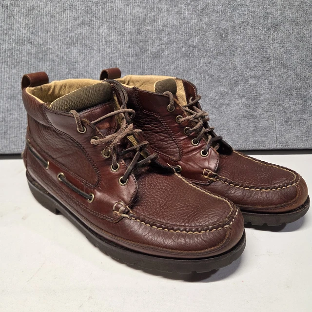 L.L.BEAN MENS 11D Brown Leather Moc Toe Chukka Boots Handsewn Camp ...