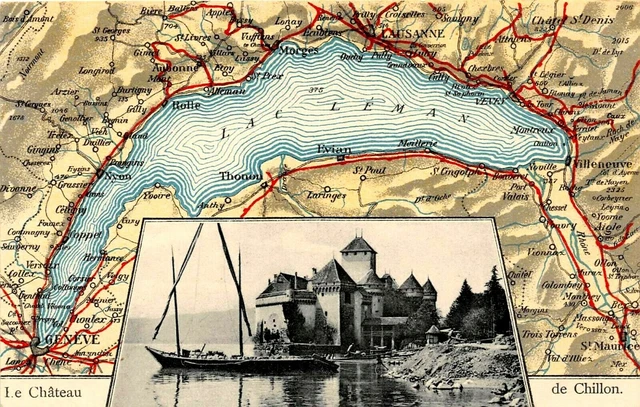 POSTCARD SWITZERLAND - Lac Leman - Map - Insert Chateau De Chillon ...