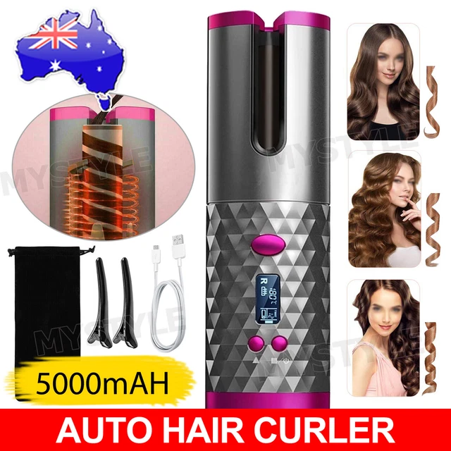 CORDLESS AUTO ROTATING Hair Curler Hair Waver Curling Iron Wireless LCD ...