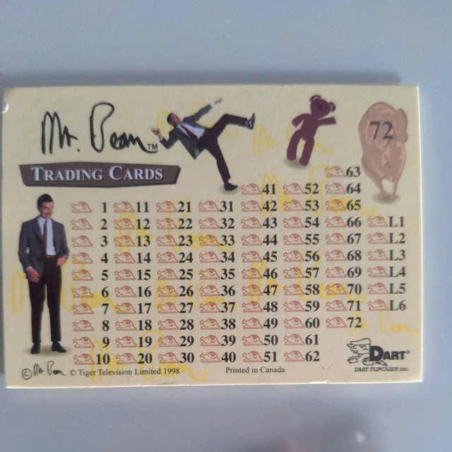 MR BEAN - COMPLETE SET CARDS 1 TO 72 - Dart Flipcards 1998 - Rowan ...