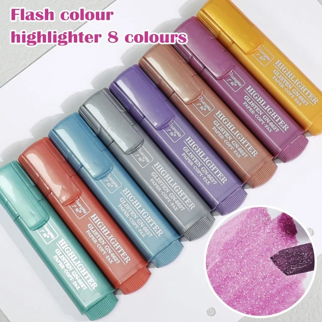 8 COLORS/SET METALLIC Highlighter Set - Assortment of 8 Subtle Glitter ...