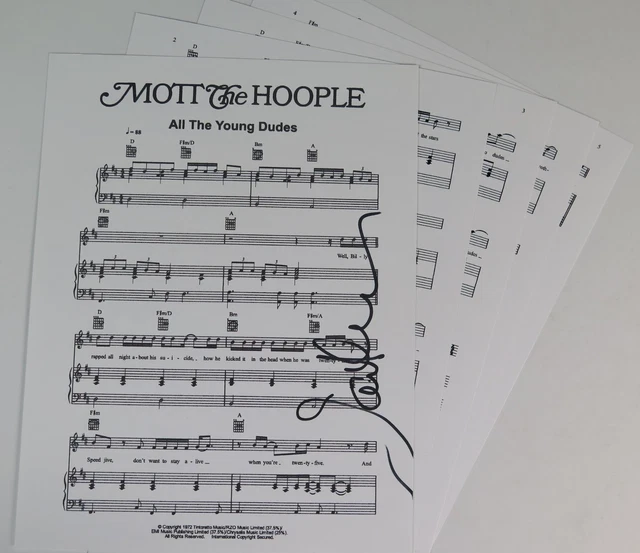 IAN HUNTER MOTT The HOOPLE Signed Auto "All The Young Dudes" Sheet ...