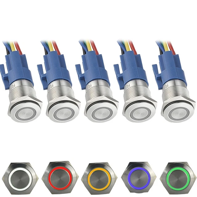 RING INDICATOR PUSH Button Switch Switch 12V-24V 19mm IP65 LED Latching ...