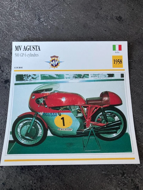 CARTE FICHE MOTO collection ATLAS MV AGUSTA 500 QUATRE CYLINDRES ROUTE ...