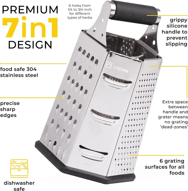 LAZUMI 7-IN-1 BOX Cheese Grater with Container and Finger Guard. Herb ...