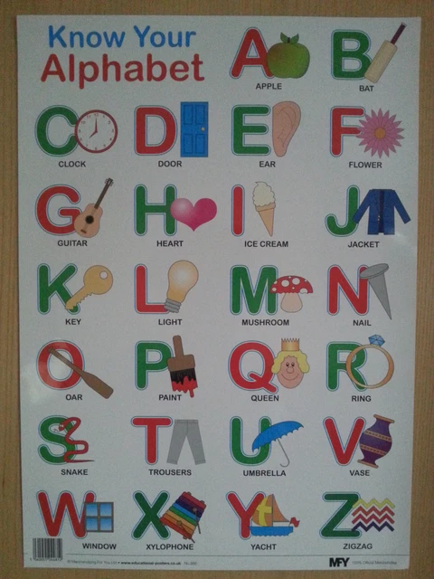KNOW YOUR ALPHABET - Educational Poster Wall Chart A, B, C - Z (A2 size ...
