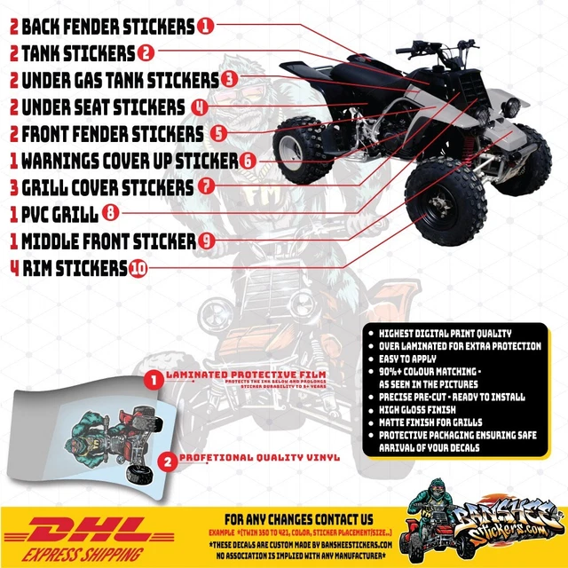 1996 YAMAHA BANSHEE Decals Stickers Graphics Custom Red Fenders ...