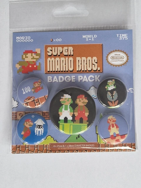 OFFICIAL SUPER MARIO Bros Retro Badge Pack Of 5 Novelty Gaming Gift EUR ...