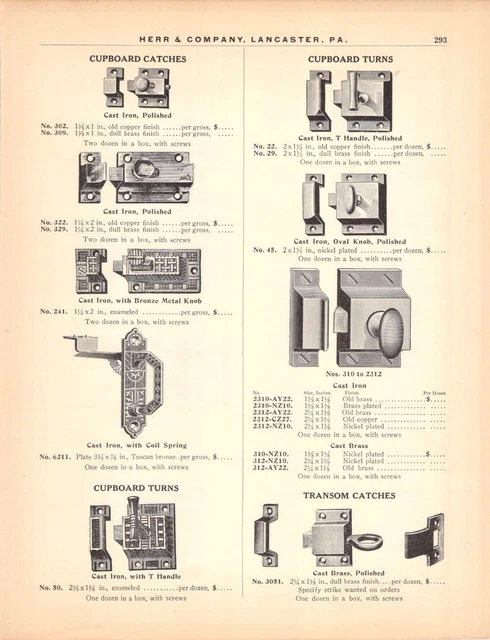 VTG PAPER AD Cupboard Transom Catches Turns Lifters Sash Centers 1919 ...